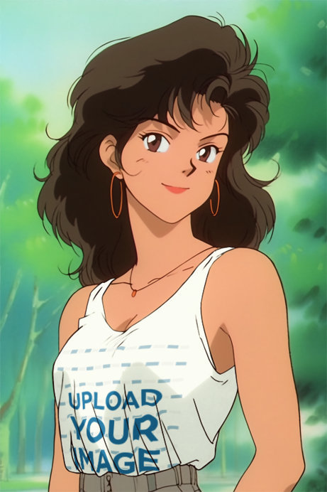 Placeit - Tank Top Mockup Featuring an Illustrated Woman with an 80s ...