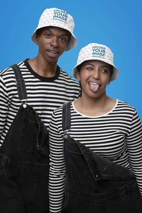 Placeit - Sublimated Bucket Hat Mockup of a Man and Woman Making Funny ...