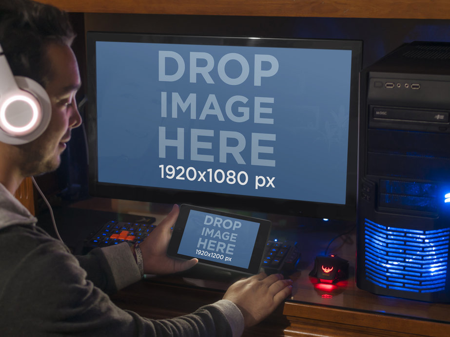 Placeit - Tablet and Desktop PC Mockup Template at Gamer's Room