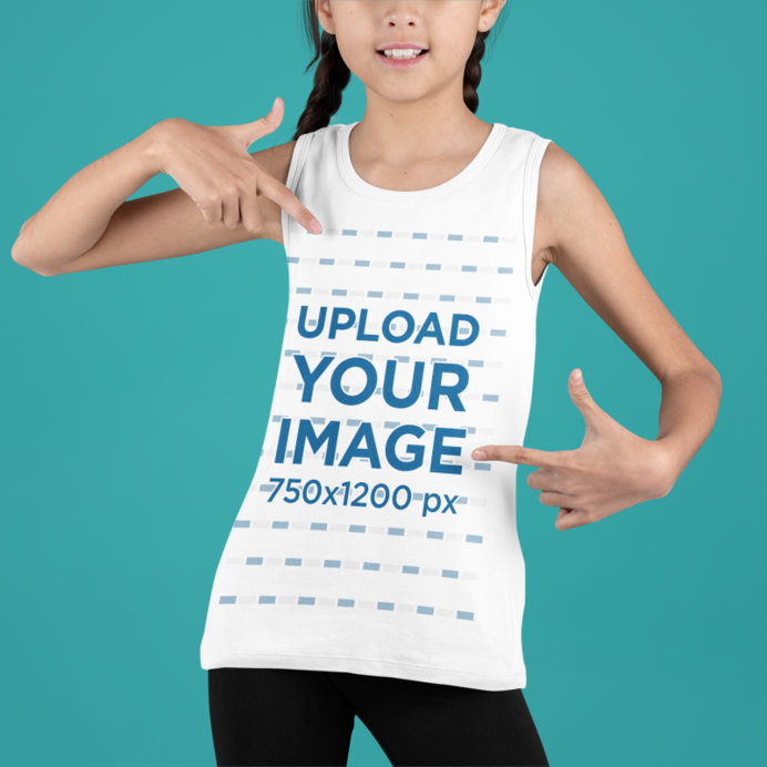 Placeit - Mockup of a Cropped-Face Girl Pointing at Her Tank Top in a ...
