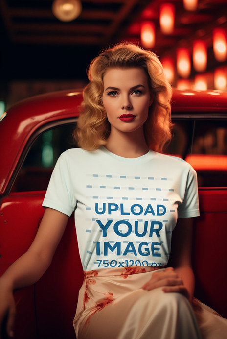 Placeit - T-Shirt Mockup Featuring a Woman in a 50s-Inspired Outfit ...