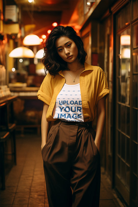 Placeit - Round-Neck T-Shirt Mockup of an AI-Created Woman in a 90s ...