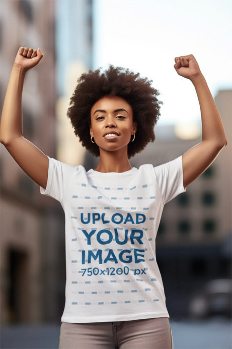 Placeit - Round-Neck T-Shirt Mockup of a Smiling AI-Generated Woman in ...