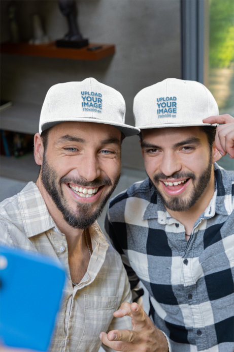 Placeit - Mockup of Two Happy Men Wearing Snapback Hats in a Bachelor Party