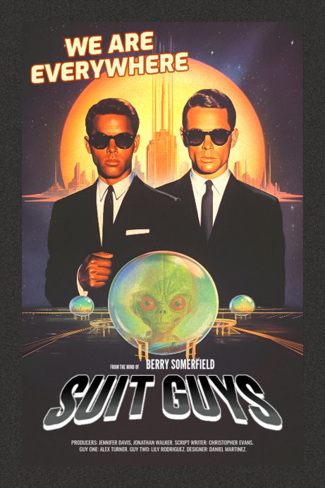 Placeit - Poster Design Creator with a Two Suited Men and an Alien ...