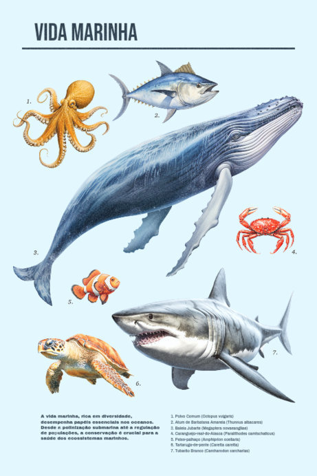 Placeit - Art Print Design Template with Illustrated Sea Life Creatures