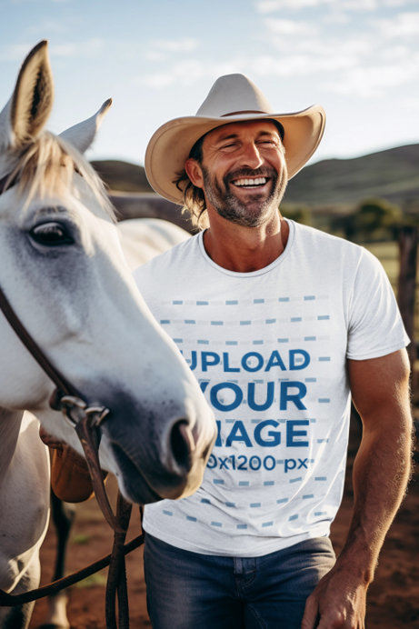 Placeit - Western-Themed T-Shirt Mockup of a Happy Bearded Cowboy ...