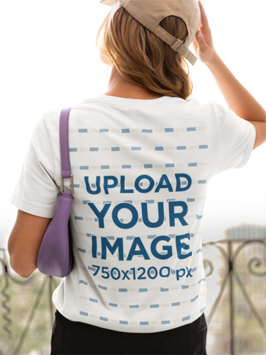 Placeit - Back-View T-Shirt Mockup Featuring a Woman Standing Near a ...