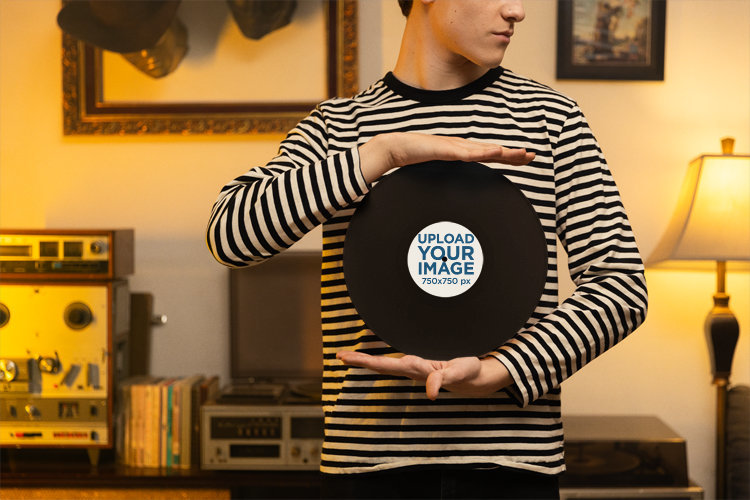 Placeit - Vinyl Record Mockup Featuring a Cropped-Face Man Posing in a ...