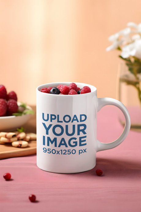Placeit - Mockup of an AI-Created Coffee Mug Filled With Berries