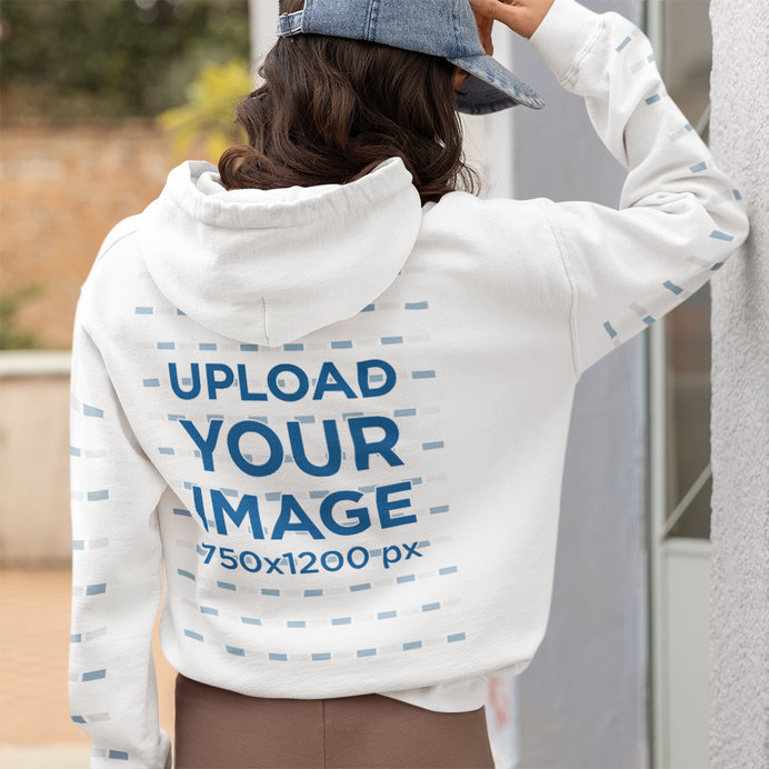 Placeit - Back-View Gildan Hoodie Mockup Featuring a Brunette Woman ...