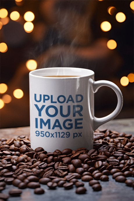Placeit - AI-Created Coffee Mug Mockup Featuring Coffee Beans