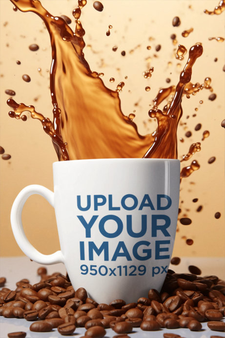 Placeit - Mockup of an AI-Generated Mug Featuring Coffee Beans Around It