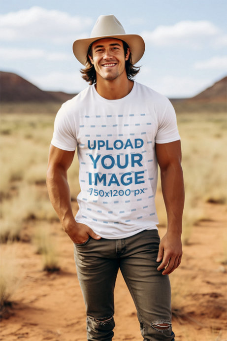 Placeit - Western-Themed Mockup of an AI-Created Man Wearing a Tee and ...