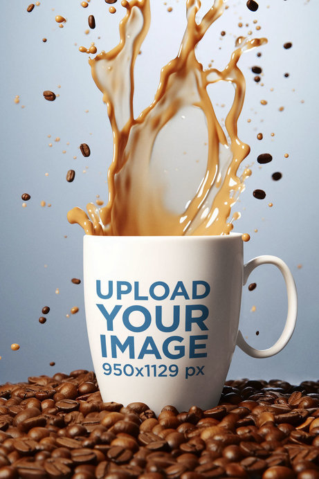 Placeit - Mockup of an AI-Created Coffee Mug Splashing Milk