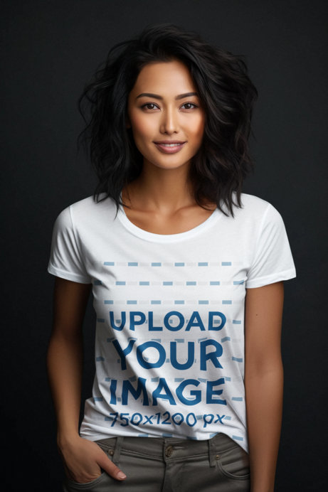 Placeit - Round-Neck T-Shirt Mockup of an AI-Generated Woman Posing ...