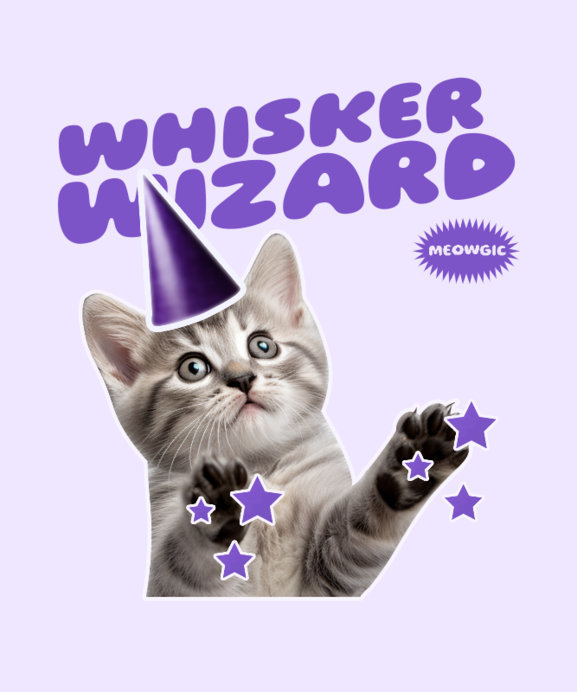 Placeit - T-Shirt Design Creator With a Cute Funny Wizard Kitty