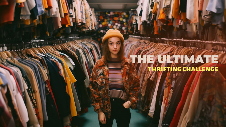 Placeit - Thrifting Challenge YouTube Thumbnail Template for Fashion Enthusiasts