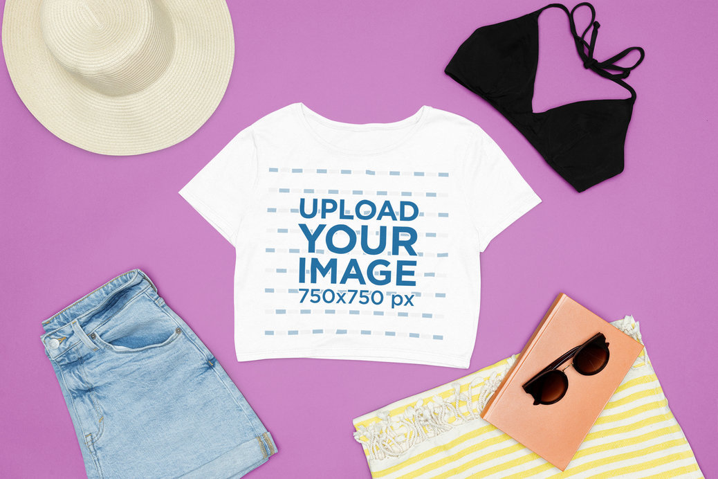 Placeit - Summer Outfit Mockup Featuring a Crop Top from Bella Canvas