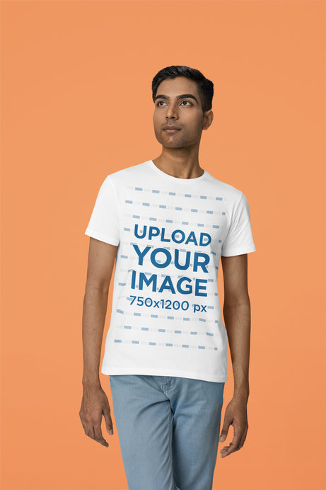 Placeit - Mockup of a Man Standing in a Studio Wearing a Round-Neck ...