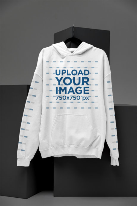 Placeit - Mockup of a Gildan Pullover Hoodie Placed on a Black Hanger