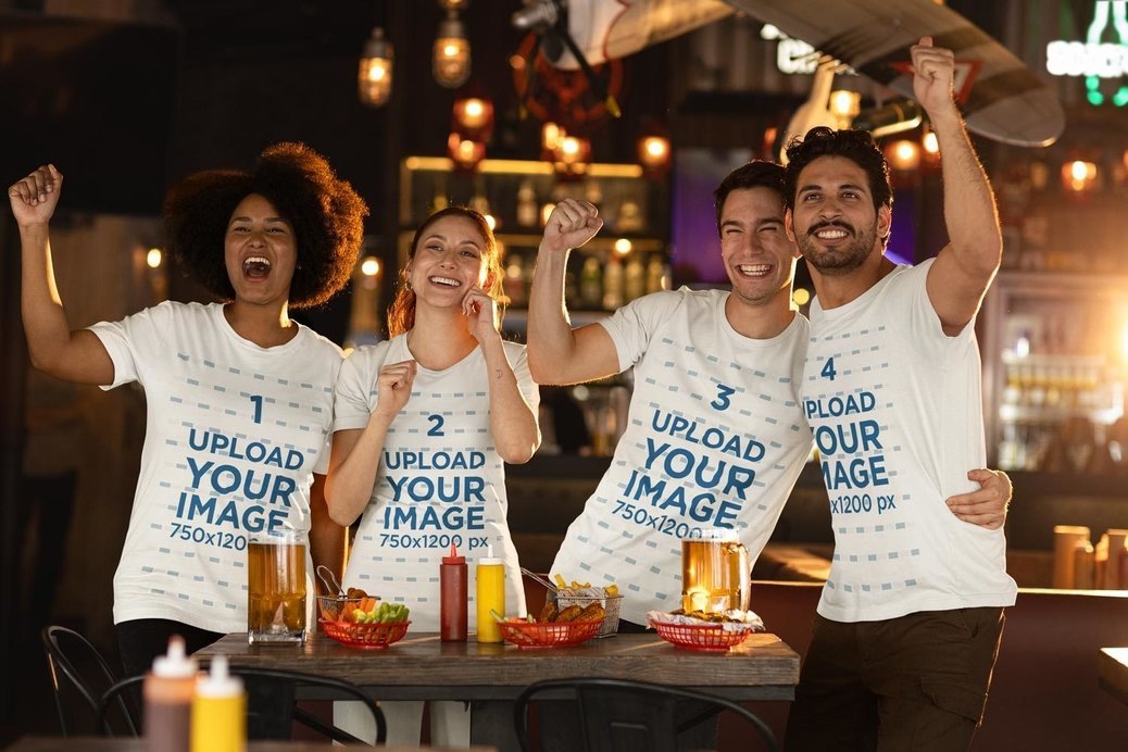Placeit - Bella Canvas T-Shirt Mockup of a Group of Friends Celebrating ...
