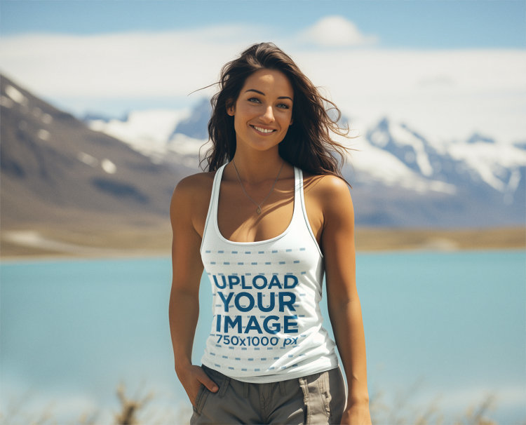 Placeit - Mockup of an AI-Created Woman Wearing a Tank Top in Front of ...