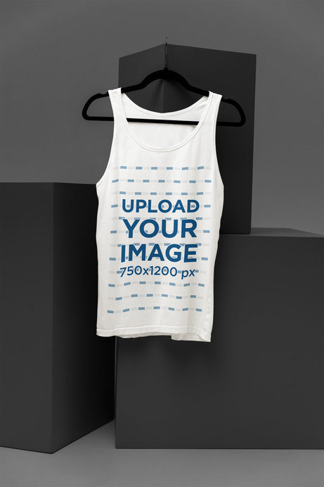 Placeit - Mockup of a Bella Canvas Tank Top Placed on a Hanger in a ...