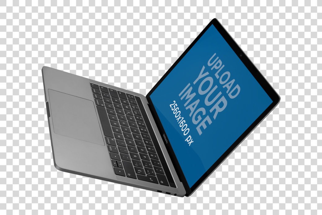 Placeit - Transparent Mockup of a MacBook Floating from an Angled ...