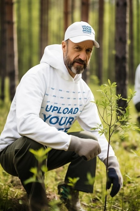Placeit - Dad Hat and Hoodie Mockup Featuring an AI-Created Man Doing ...