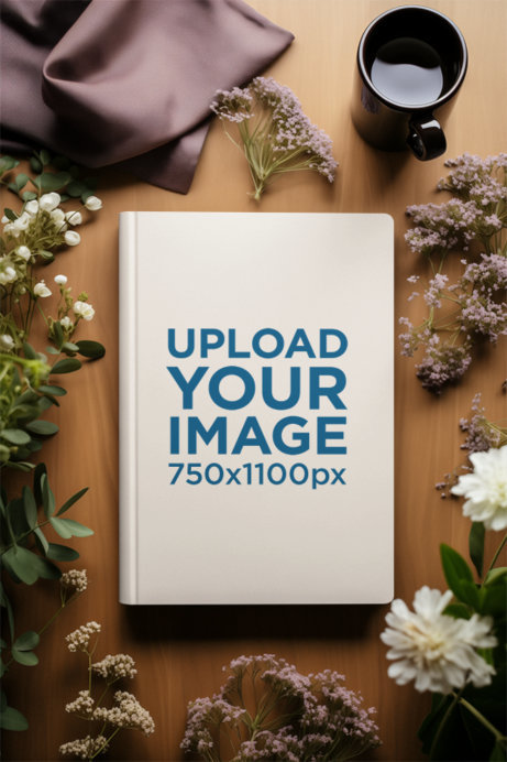 Placeit - AI-Generated Mockup of a Hardcover Book Surrounded by Flowers