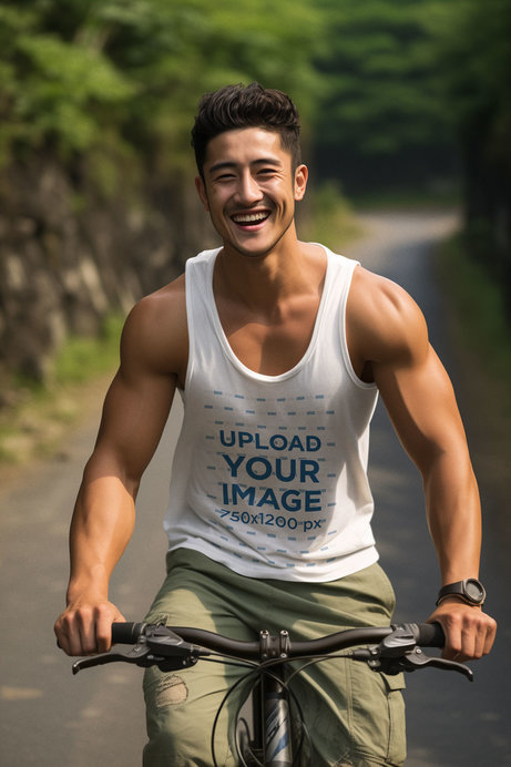 Placeit - AI-Generated Mockup of a Smiling Man Wearing a Tank Top While ...