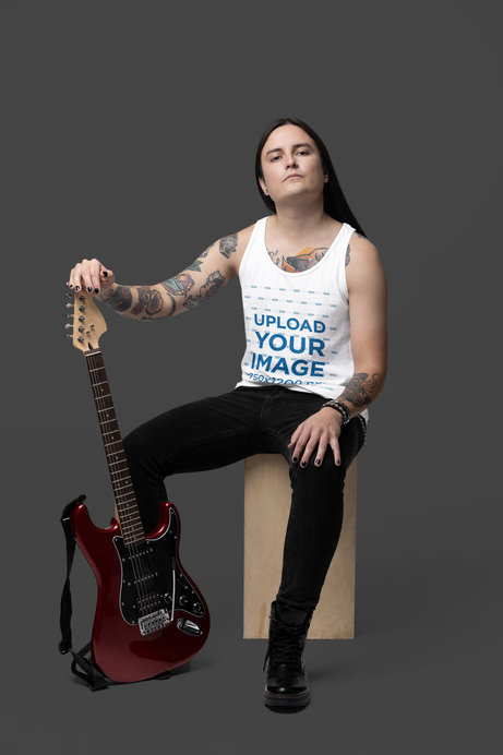 Placeit - Bella Canvas Tank Top Mockup of a Metalhead Posing with His ...