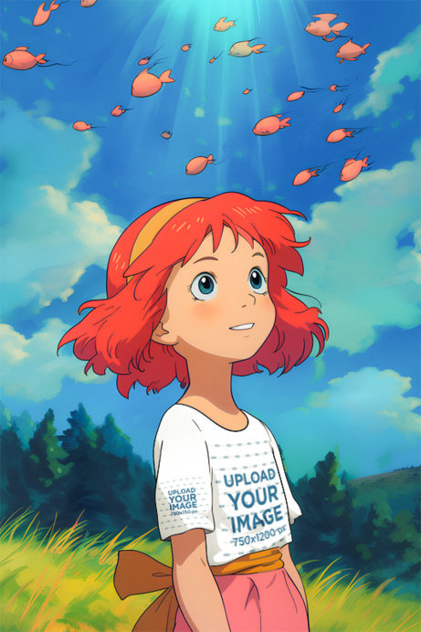 Placeit - Mockup of an Illustrated Anime Girl Wearing a T-Shirt in a ...