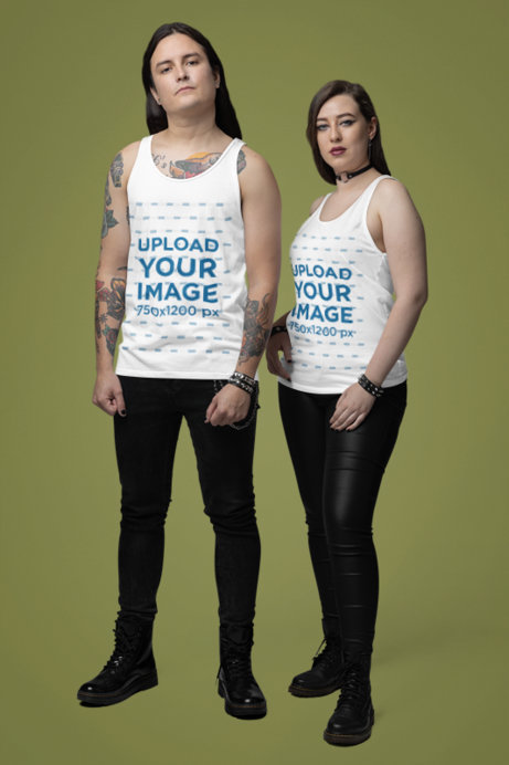 Placeit - Mockup of a Rocker Couple Wearing Matching Bella Canvas Tank ...