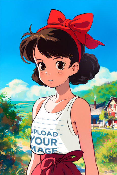 Placeit - AI-Created Mockup of a Cute Illustrated Girl Wearing a Tank Top