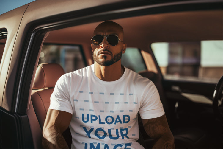 Placeit - GTA-Inspired Mockup of a Bearded Muscular Man Wearing a T ...