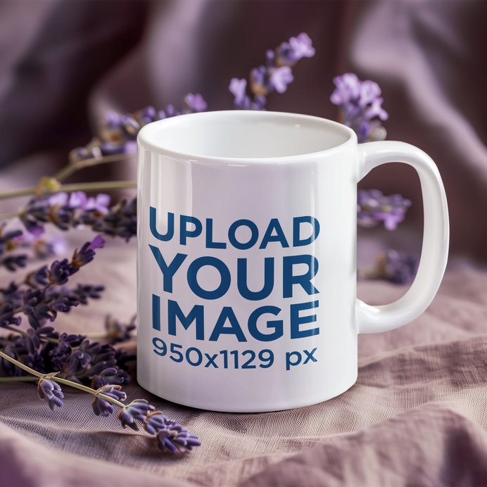 Placeit - Coffee Mug Mockup Featuring AI-Created Lavender Flowers