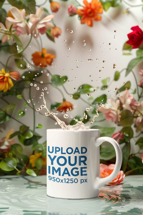 Placeit - Mockup of an AI-Generated 11 oz Coffee Mug with Splashing Water