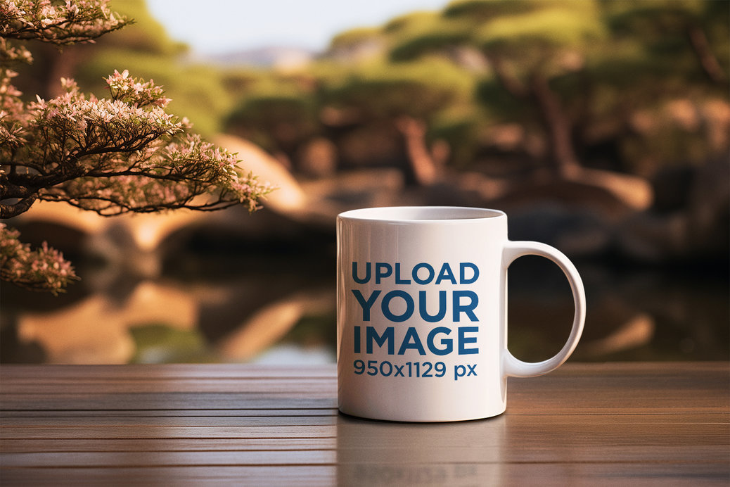 Placeit - Mockup of an AI-Generated Coffee Mug Placed on a Wooden ...