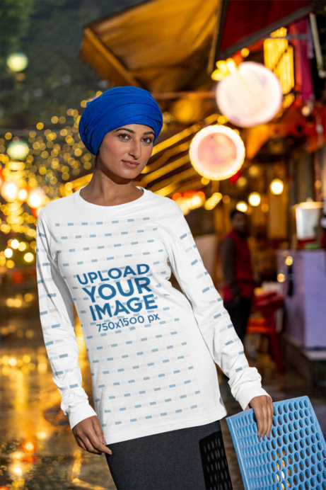 Placeit - Bella Canvas Long-Sleeve Tee Mockup Featuring a Smiling Woman ...