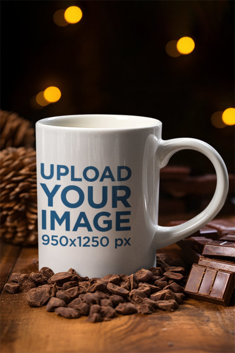 Placeit - Mockup of an AI-Generated Coffee Mug Surrounded by Chocolate