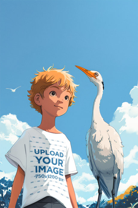 Placeit - T-Shirt Mockup Featuring a Boy Anime Illustration Inspired by ...
