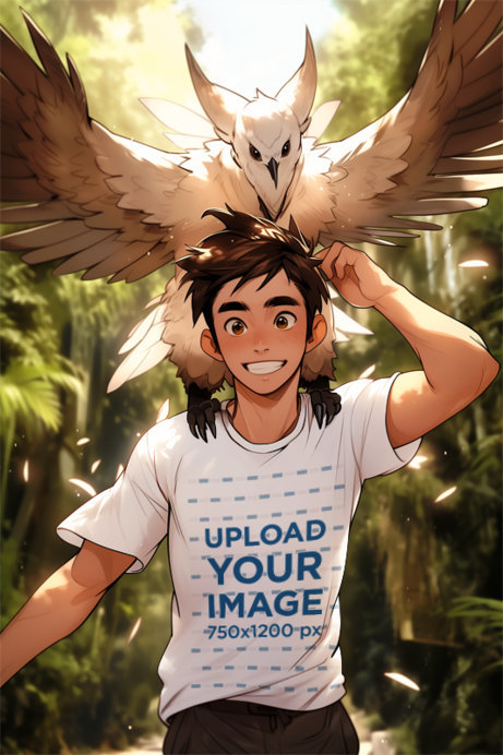 Placeit - Illustrated T-Shirt Mockup of an Anime Character with a ...