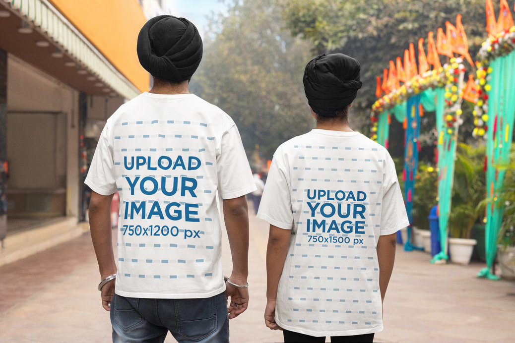 Placeit - Back-View Mockup Featuring a Man and a Woman With Turbans ...