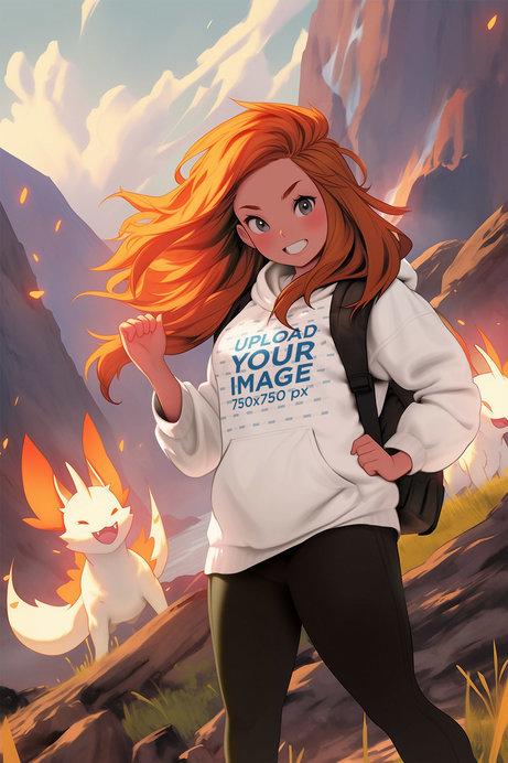 Placeit - Illustrated Hoodie Mockup of a Fierce Girl Standing with a ...