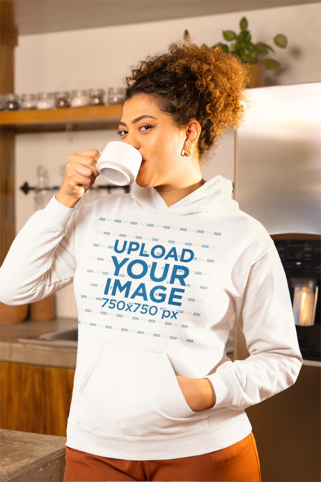 Placeit - Gildan Pullover Hoodie Mockup Featuring a Curly-Haired Woman ...