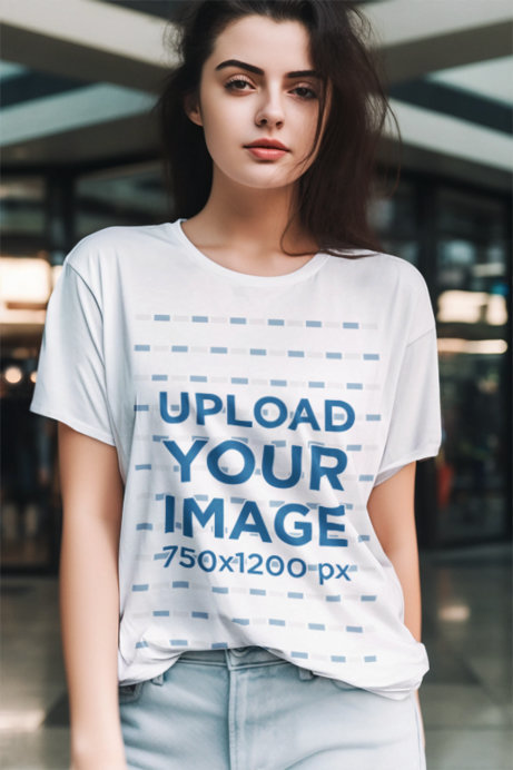 Placeit - Round-Neck T-Shirt Mockup of an AI-Created Woman With a Movie ...