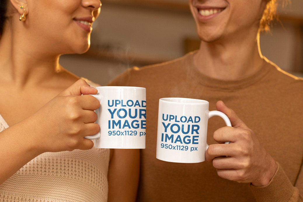 Placeit - Mockup of a Smiling Cropped-Face Man and Woman Holding Two ...