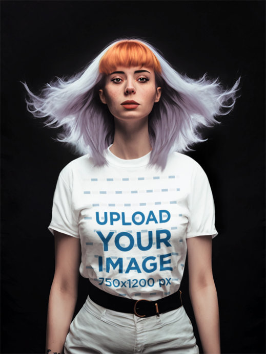 Placeit - Mockup of an AI-Created Woman with Dyed Hair Wearing a Round ...